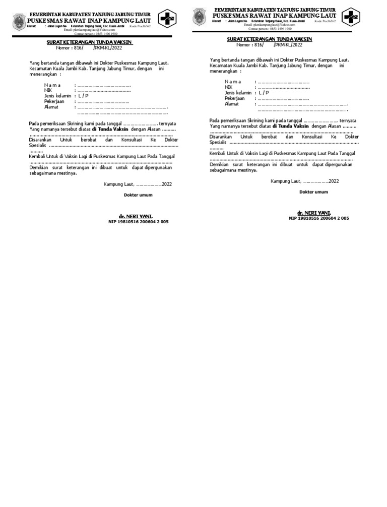 Surat Ket Tunda Vaksin | PDF