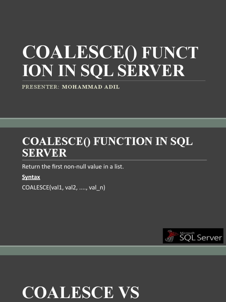 SQL Server: COALESCE vs ISNULL | PDF | Science & Mathematics