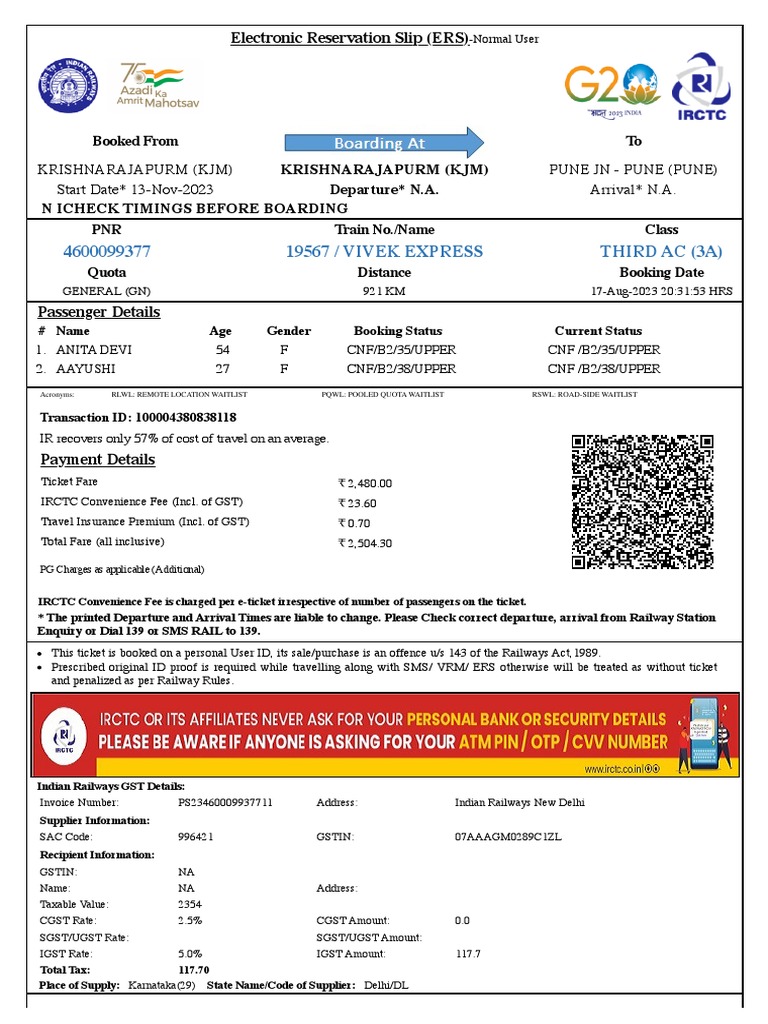 IRCTC Train Ticket | PDF | Identity Document | Payments