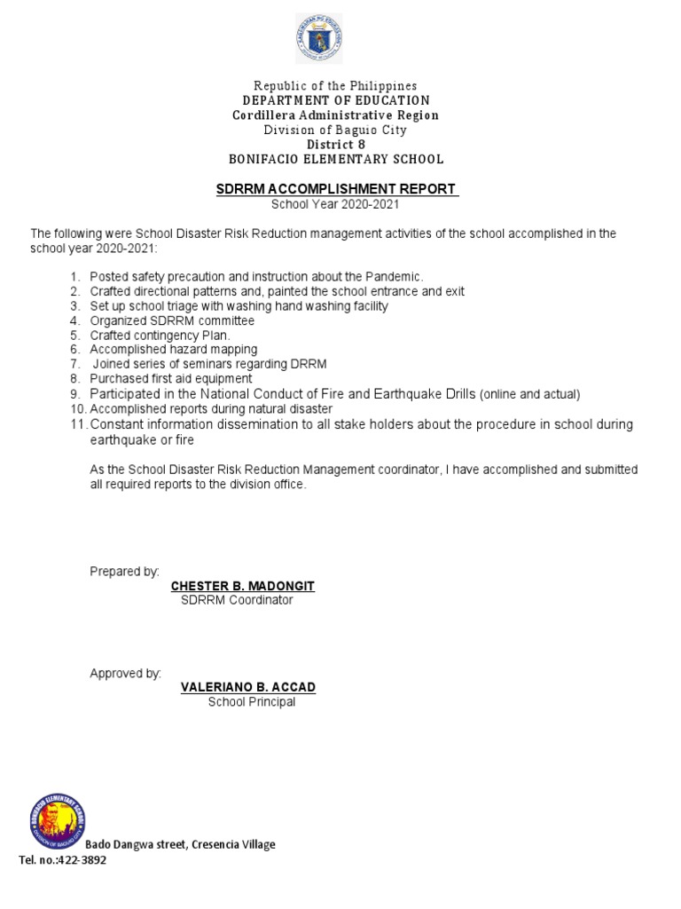 SDRRM Accomplishment Report | PDF