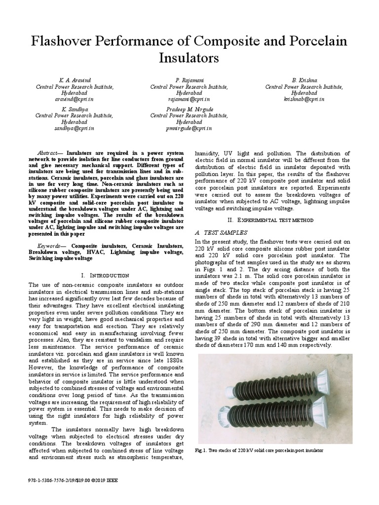 Flashover Performance of Composite and Porcelain Insulator | PDF ...
