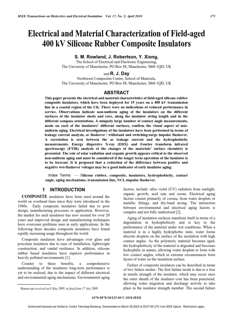 Electrical and Material Characterization of Field-Aged 400 KV Silicone Rubber Composite ...