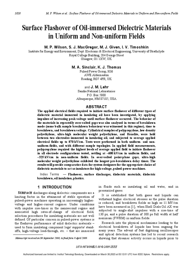 Surface Flashover of Oil-Immersed Dielectric Materials in Uniform and ...