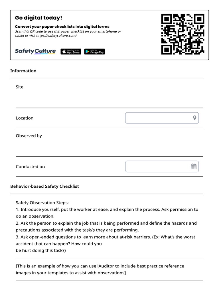Behavior-Based Safety Checklist - SafetyCulture | PDF