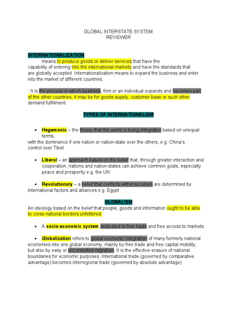 Global Interstate System Reviewer | Download Free PDF | World Bank | Bretton Woods System