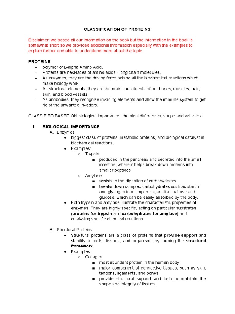 Classification of Proteins | PDF | Proteins | Skeletal Muscle