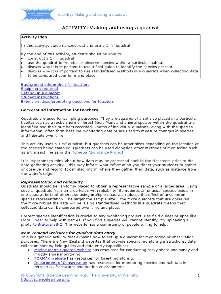 Making and Using a Quadrat | PDF | Species | Data