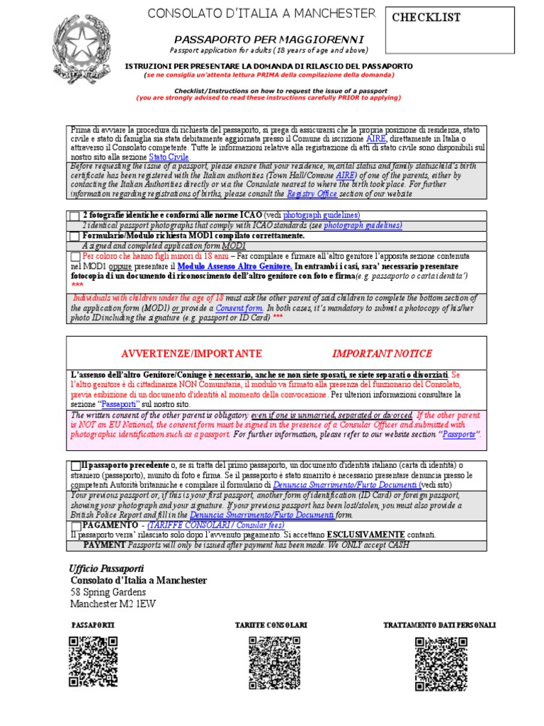 Italian Passport Form MOD 1 | PDF