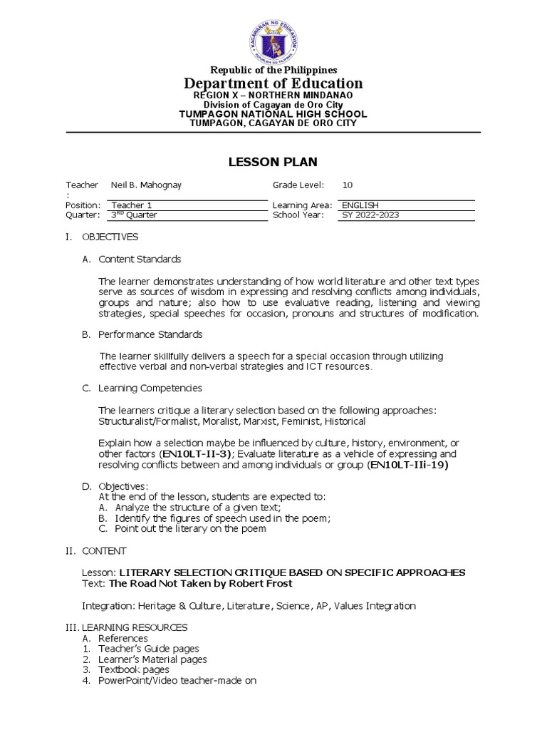 Lesson Plan COT 1 English | PDF