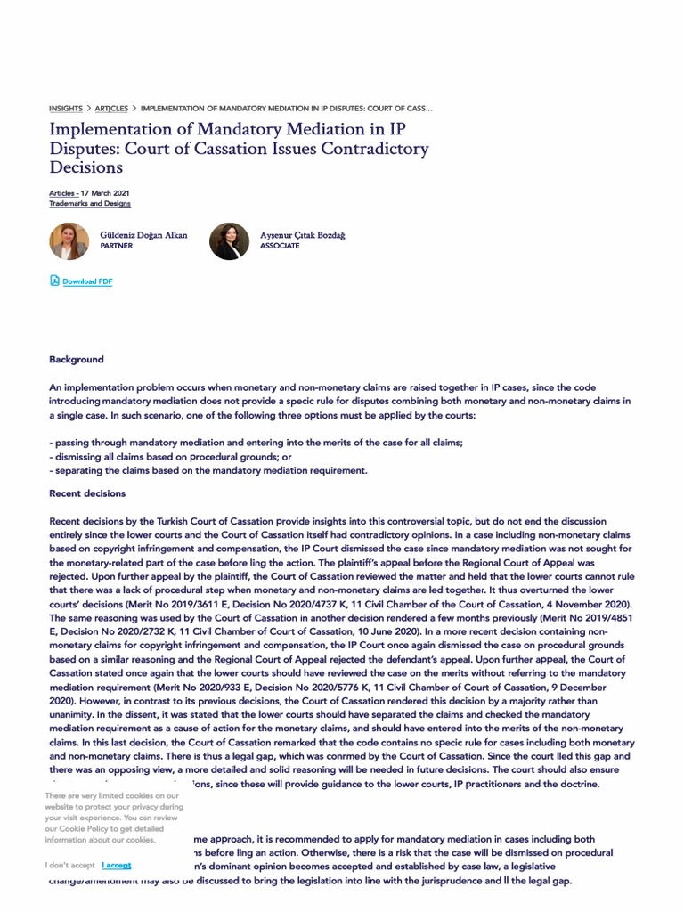 Mandatory Mediation in IP - Turkey | PDF