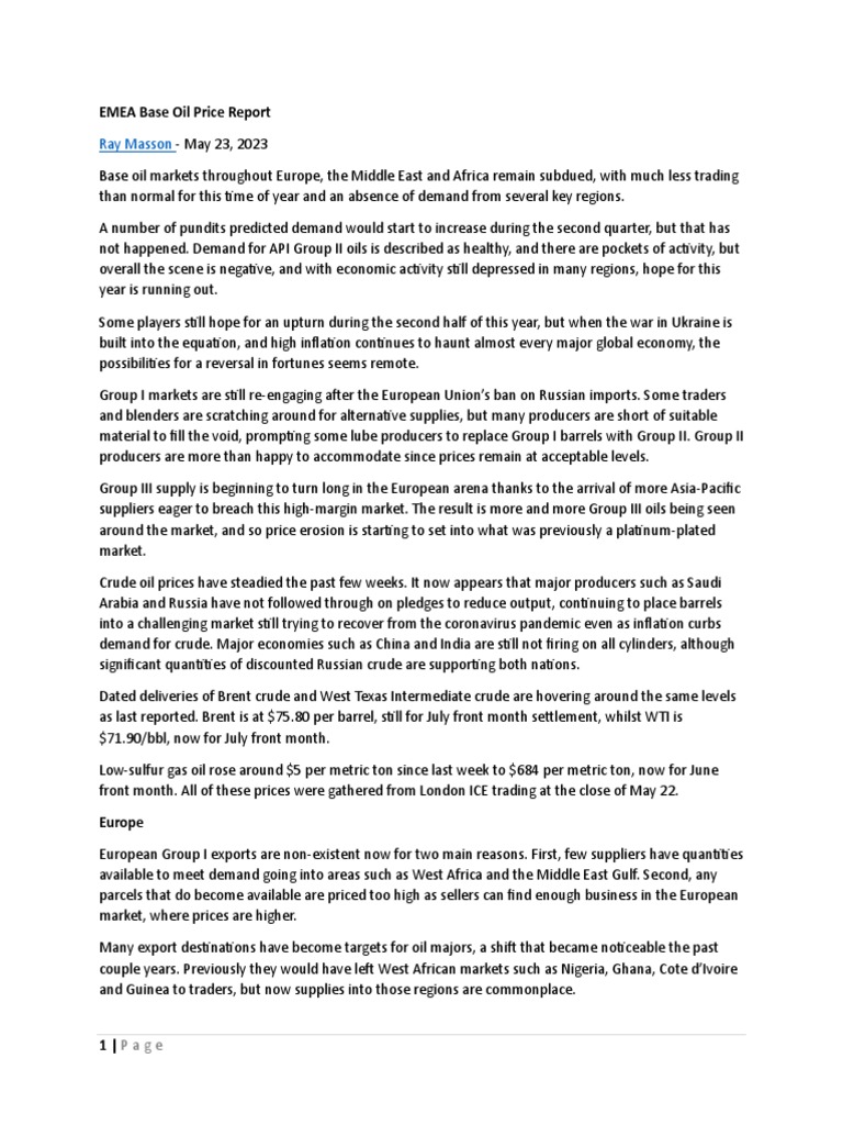 EMEA Base Oil Price Trends May 2023 | PDF | West Texas Intermediate ...