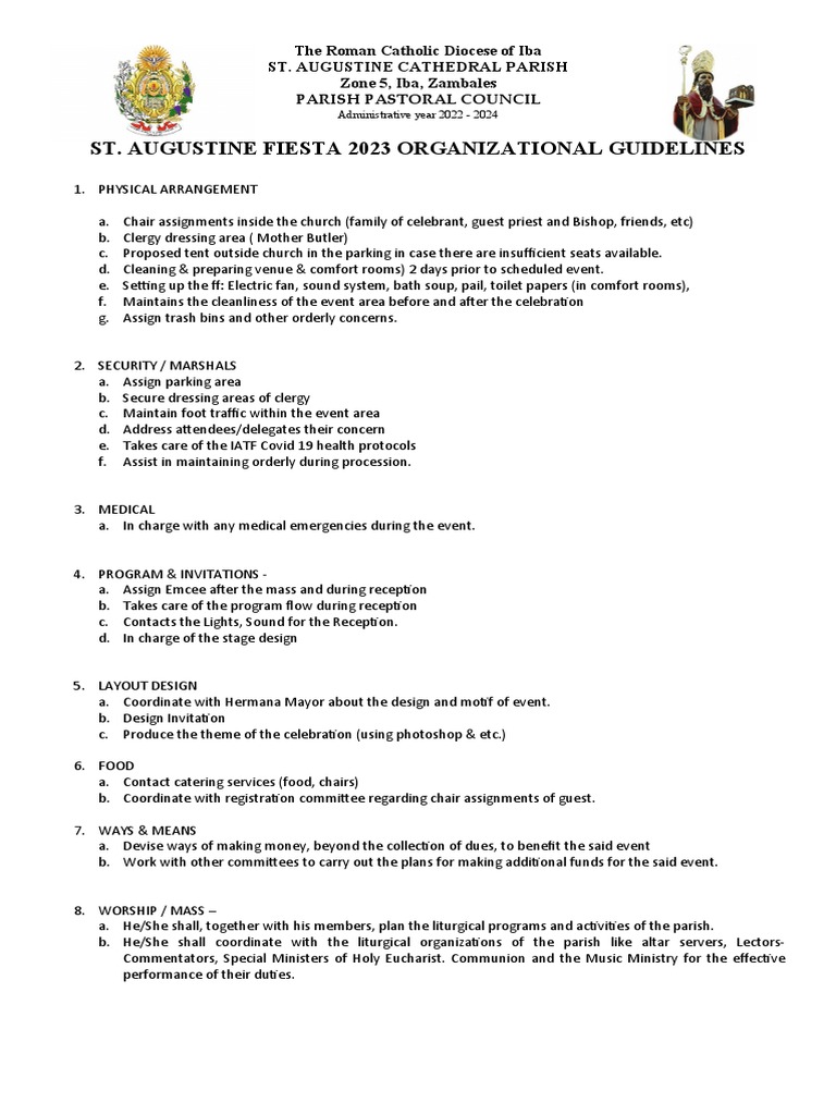 Fiesta 2023 Org Comm Guidelines EDITED | PDF | Parish | Cathedral