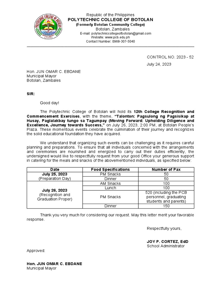 Request Letter For Food No 52 College Grad PDF Cooking Foods