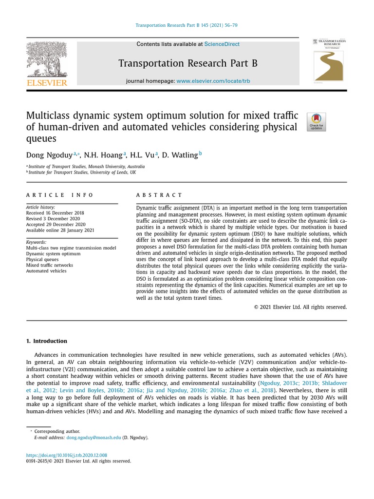Multiclass Dynamic System Optimum Solution For Mixed Traffic Of Human Driven And Automated 