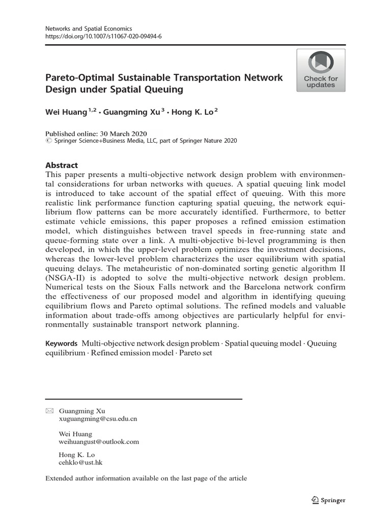 Pareto-Optimal Sustainable Transportation Network Design Under Spatial - Queuing | PDF