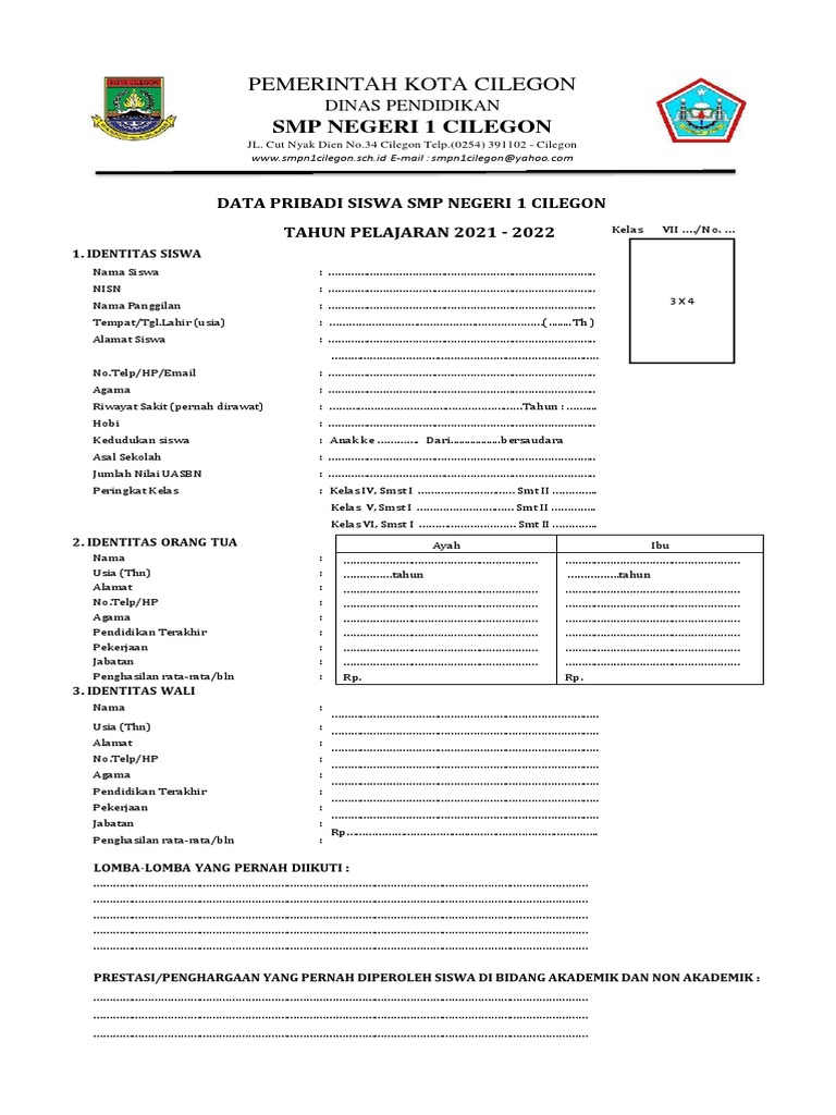 Form Data Pribadi Siswa Dan Pengembangan Diri | PDF | Game & Aktivitas