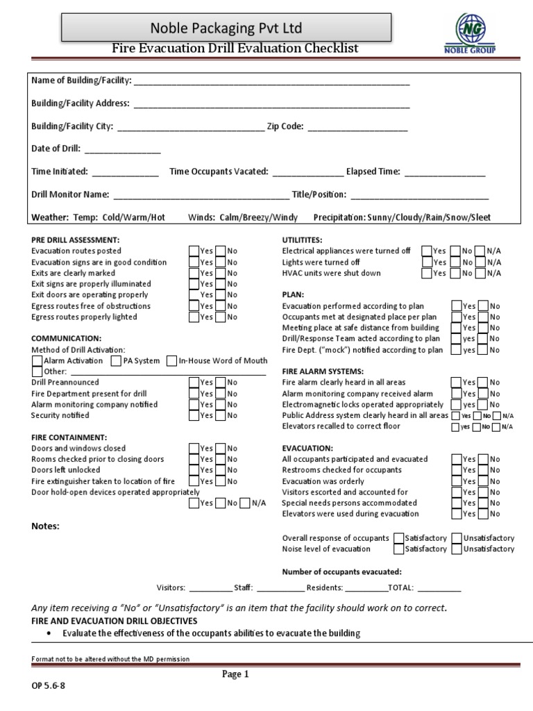OP 5.6-8fire Evacuation Drill Evaluation Checklist | PDF | Emergency ...