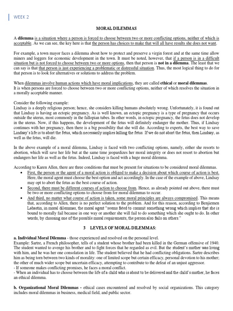 Week 2 MORAL DILEMMAS | PDF | Morality | Autonomy