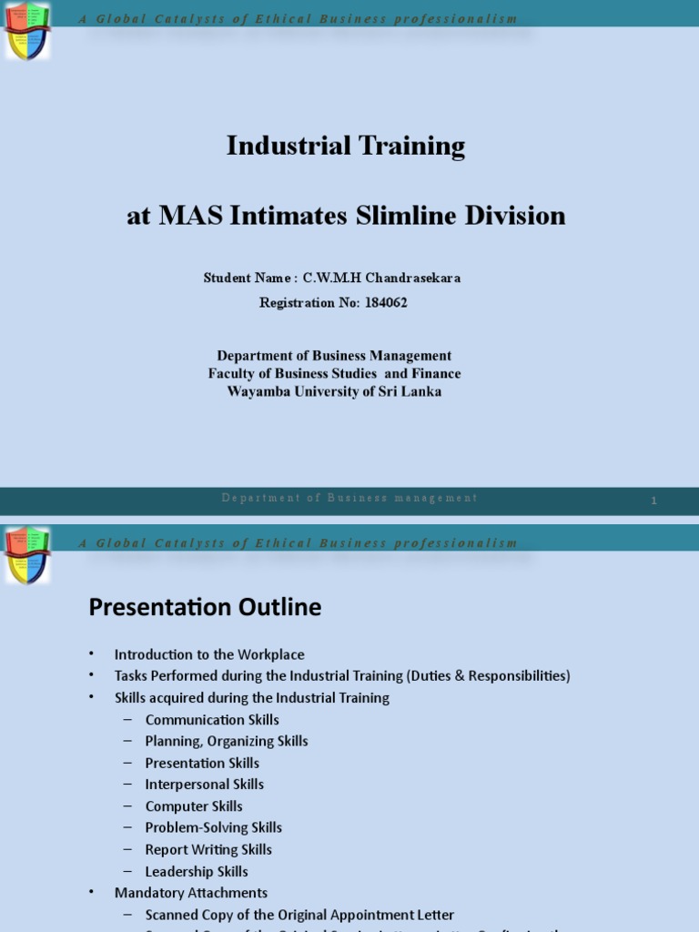 Template For Presentation On Industrial Training (PIT) - BM 184 Batch ...