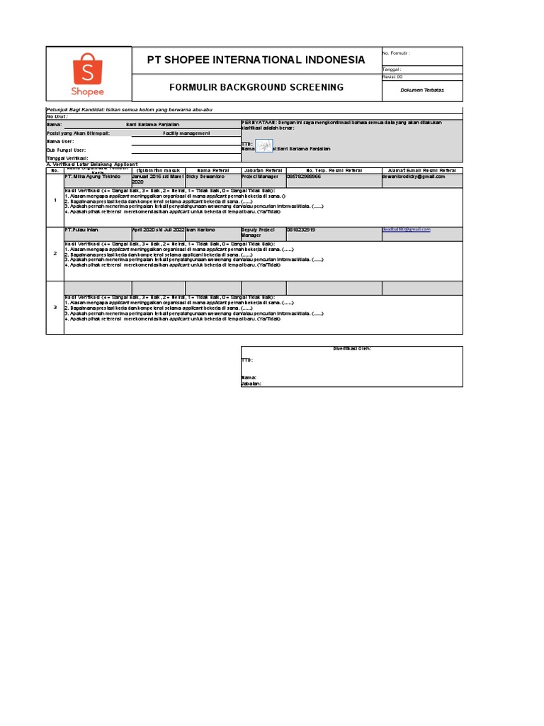 Form Background Screening | PDF