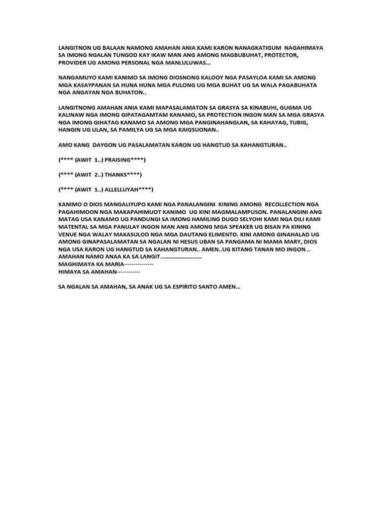 CFC Opening Prayer | PDF