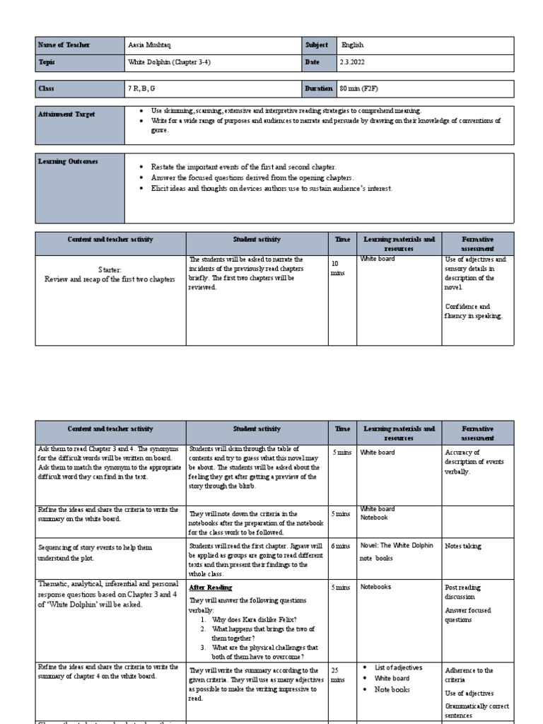 Lesson Plan 7 | PDF | Poetry | Reading Comprehension