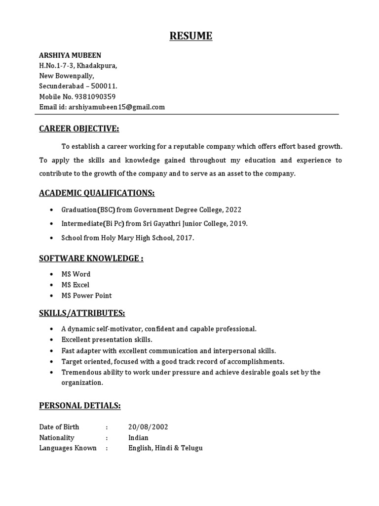 Arshiya Resume | PDF
