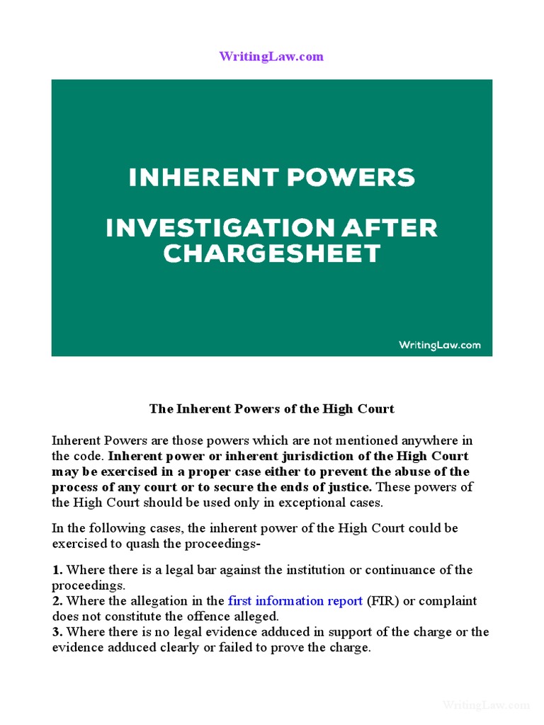 Inherent Powers of High Court Under CRPC | PDF | Public Law | Legal Procedure