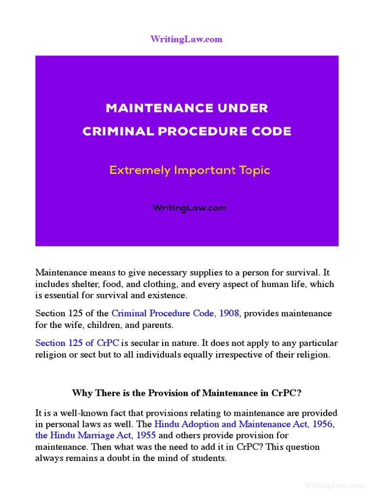 Maintenance Under Criminal Procedure Code | PDF | Justice | Crime ...
