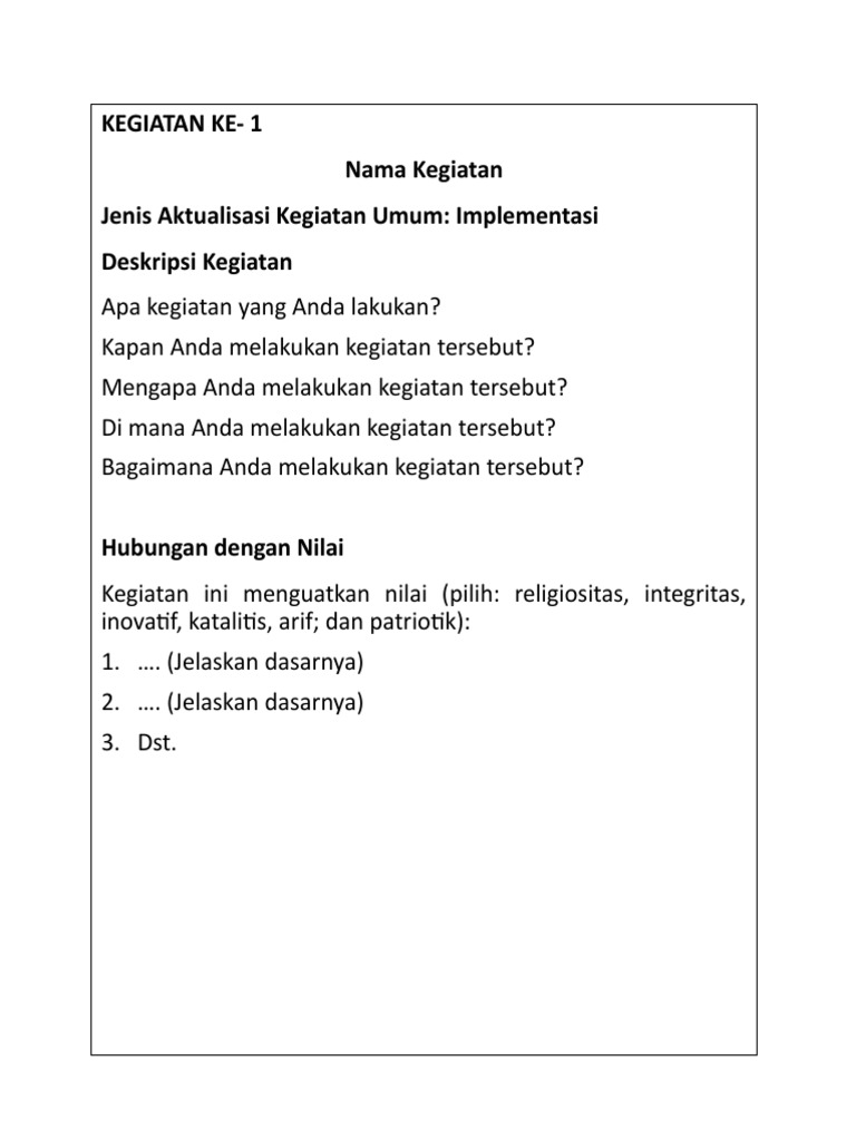 Template Aktualisasi Kegiatan Umum Implementasi | PDF | Sains & Matematika
