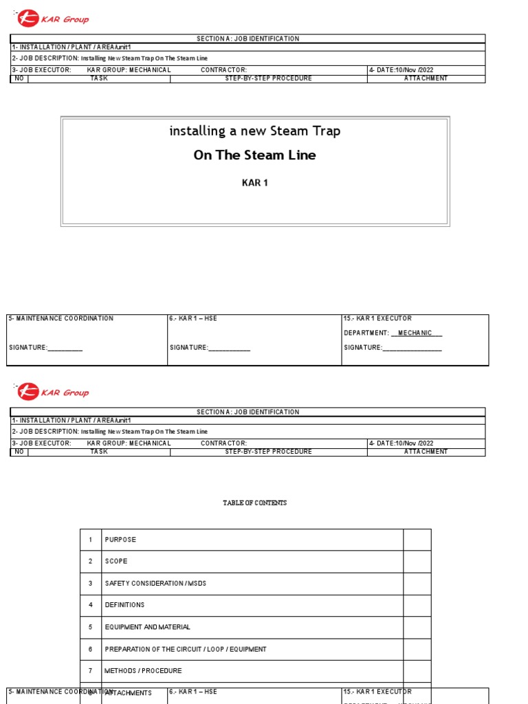 Method OF Statement Put Blinds For Tube and Shell Side On E-202 | PDF ...