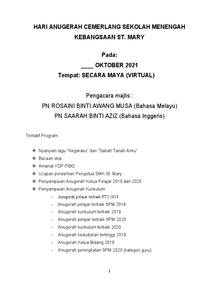 Teks MC Hac 2021 SMK ST Mary | PDF