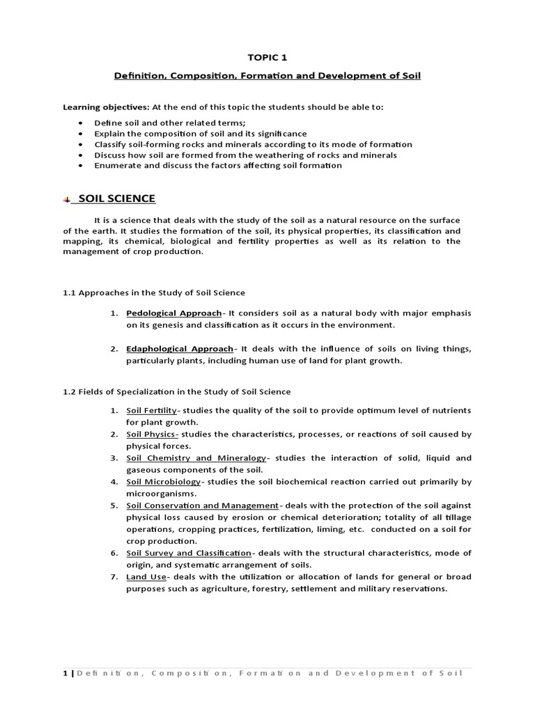 Topic 1 - Definition, Composition, Formation and Development of Soil ...