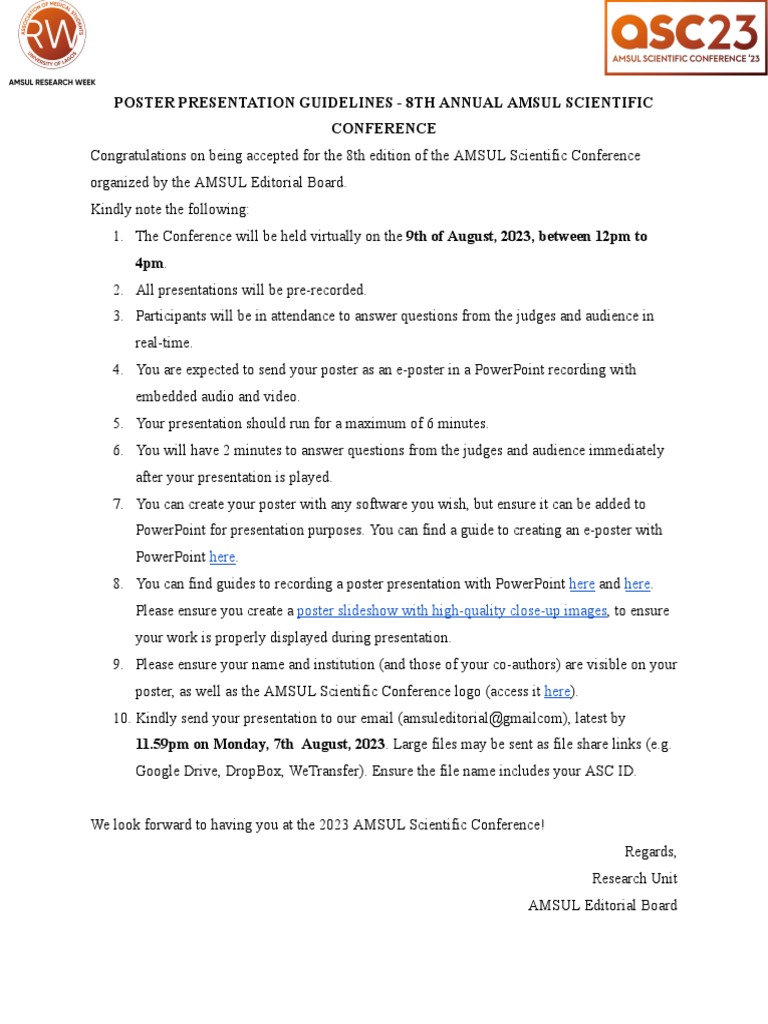Poster Presentation Guidelines - 8TH Annual Amsul Scientific Conference ...
