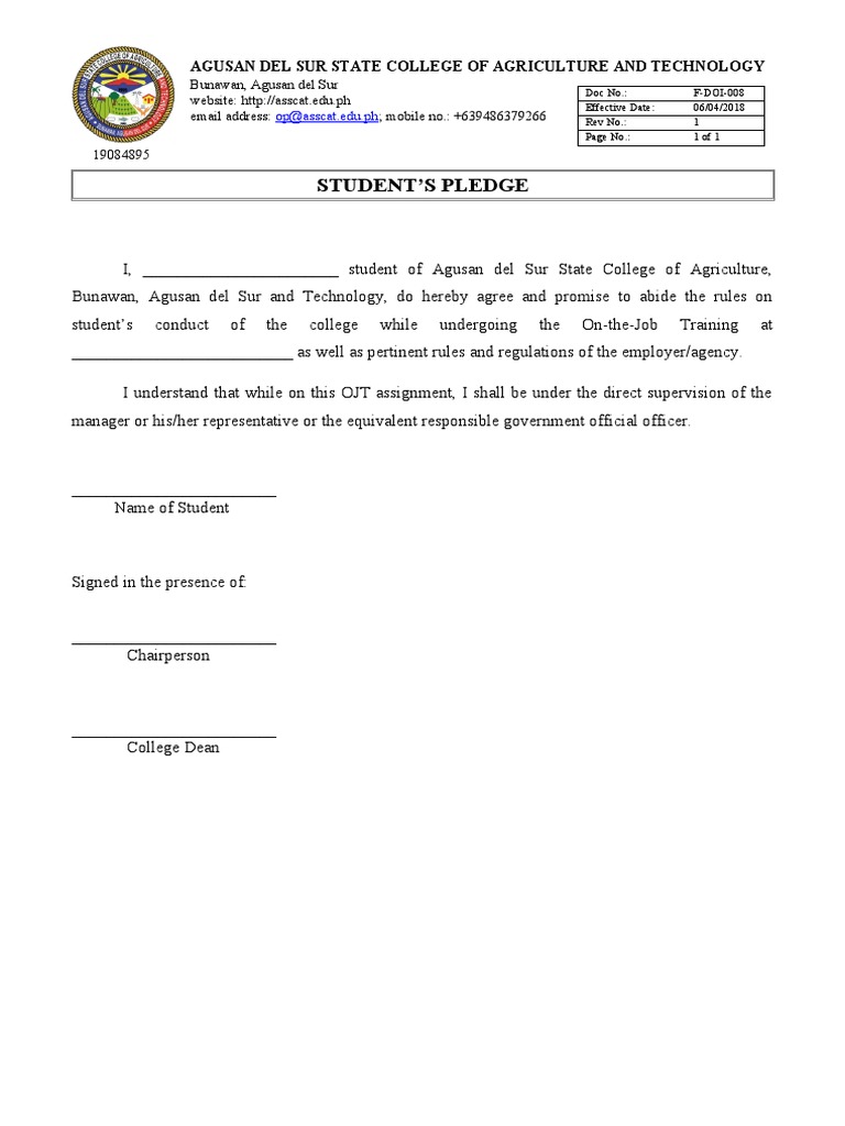 F DOI 008 Student Pledge | PDF