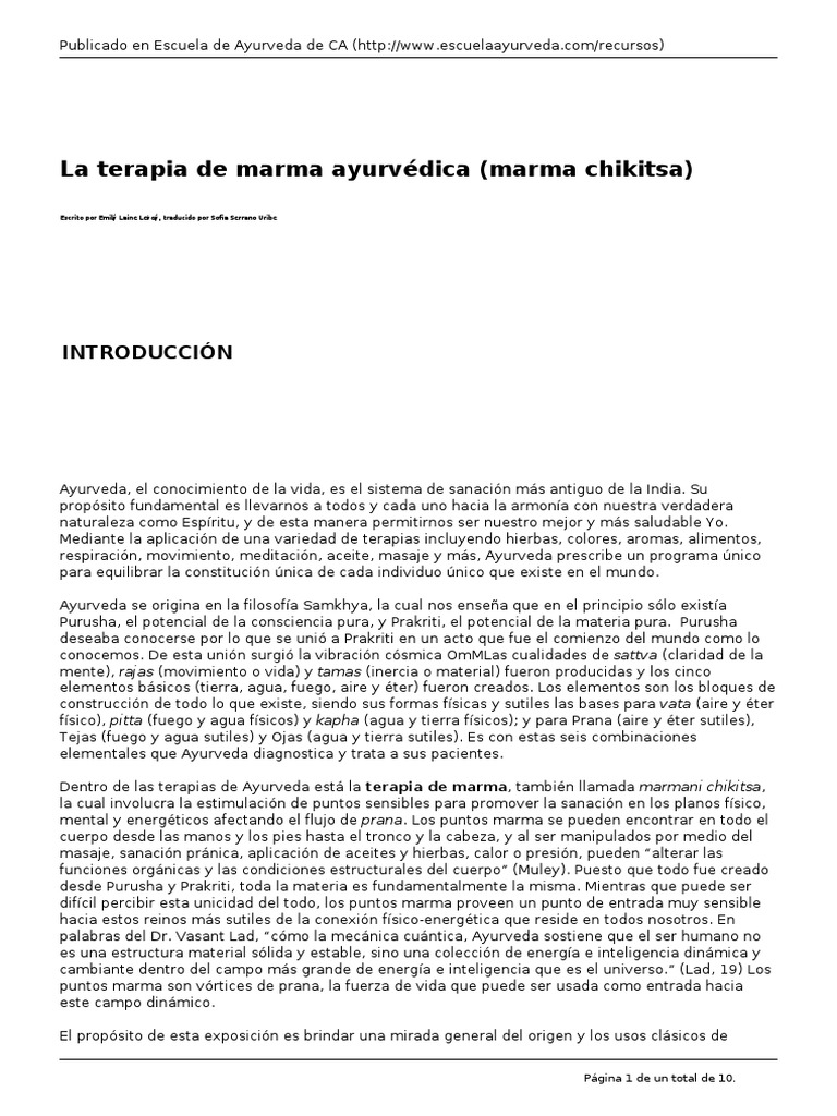 La Terapia de Marma Ayurvédica (Marma Chikitsa) | PDF