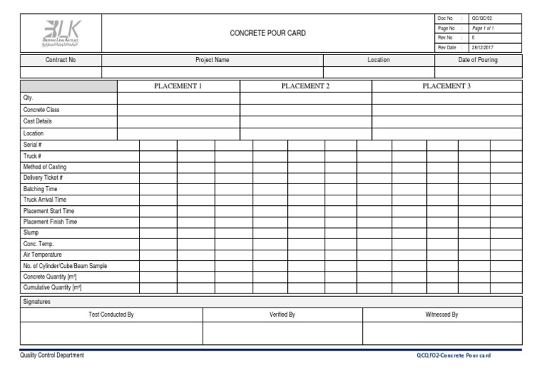 QCQF02-Concrete Pour Card | PDF