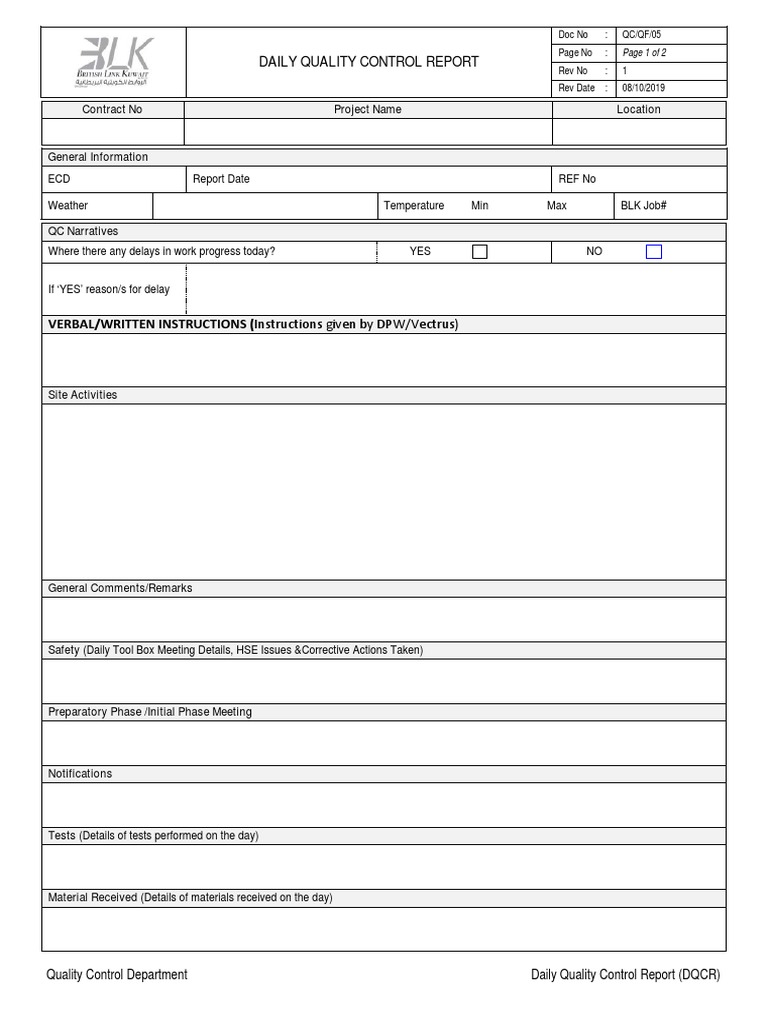 QCQF-05 Daily Quality Control Report (DQCR) | PDF | Truck | Transport