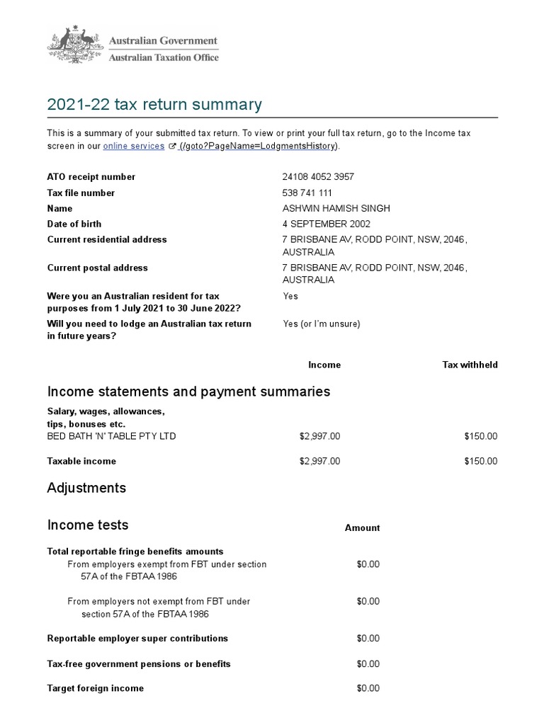 2021-2022 Tax Return Receipt | PDF