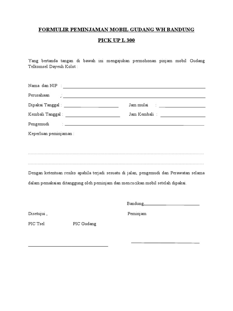 Form Peminjaman Mobil 1 | PDF