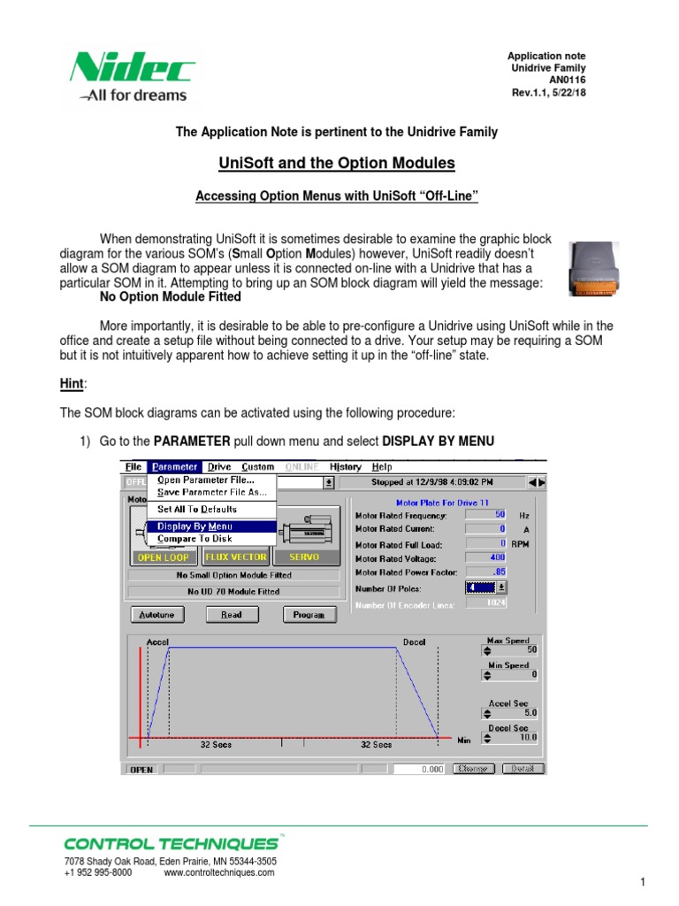 AN0116 Unidrive Family - UniSoft and The Option Modules | PDF | Menu (Computing) | Computer ...