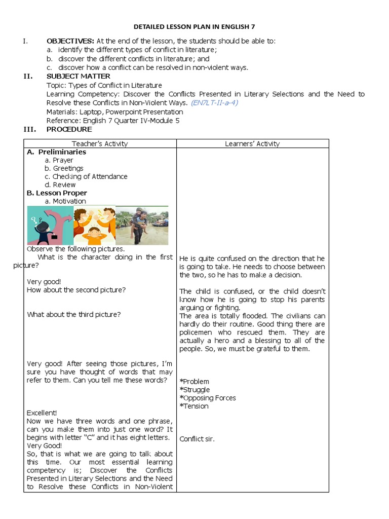 DETAILED LESSON PLAN IN ENGLISH 7 Demo | PDF | Lesson Plan | Learning