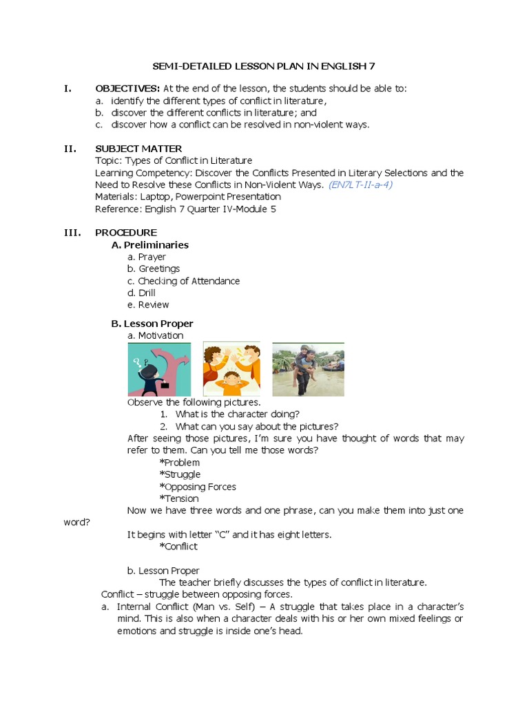 Types of Conflict in Literature for Grade 7 | PDF | Lesson Plan