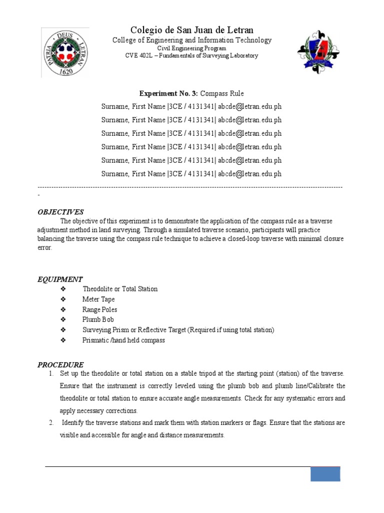 Post-lab-Report - Experiment-3-Compass Rule | PDF | Surveying | Compass