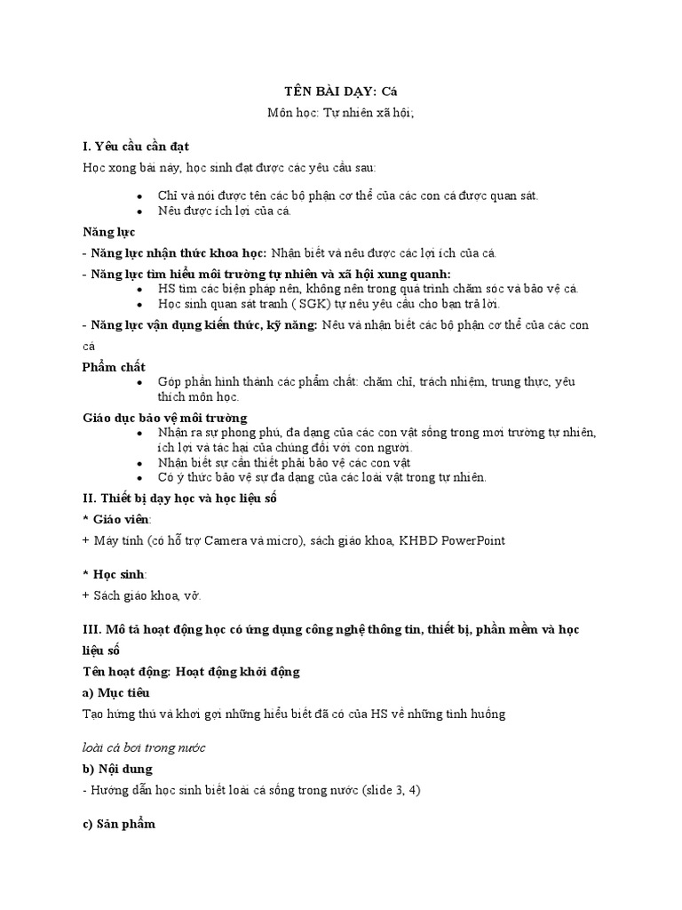 Ke Hoach Bai Day Mon TNXH 1 | PDF