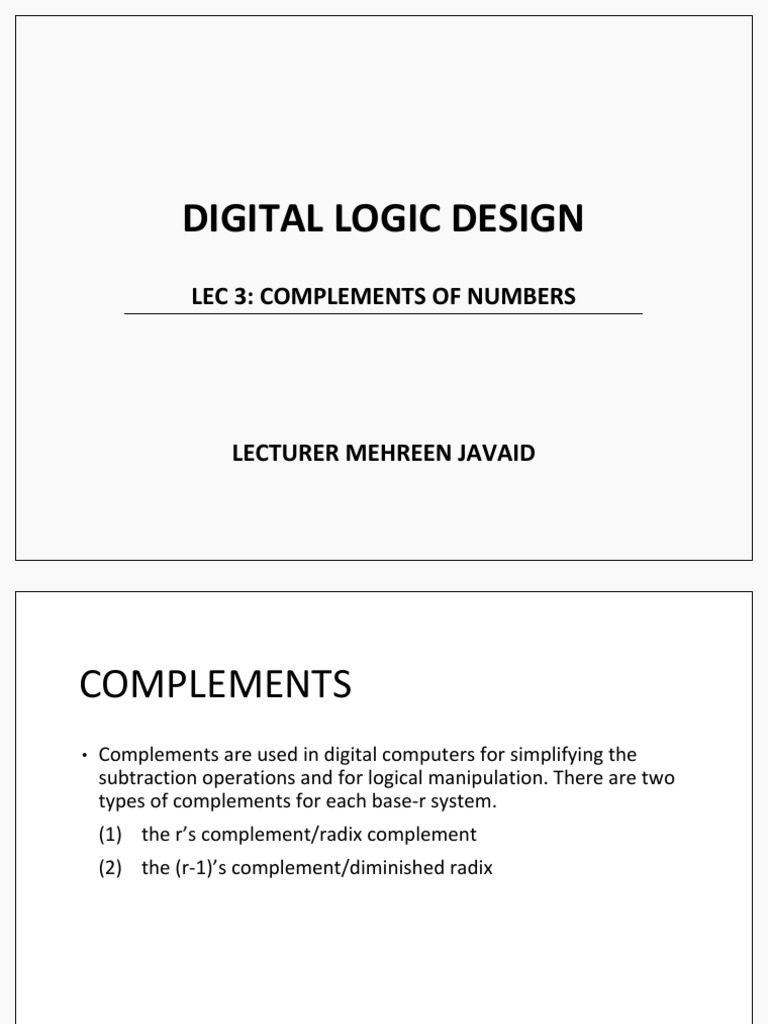 Lec 3 Complements of Numbers | PDF | Teaching Methods & Materials