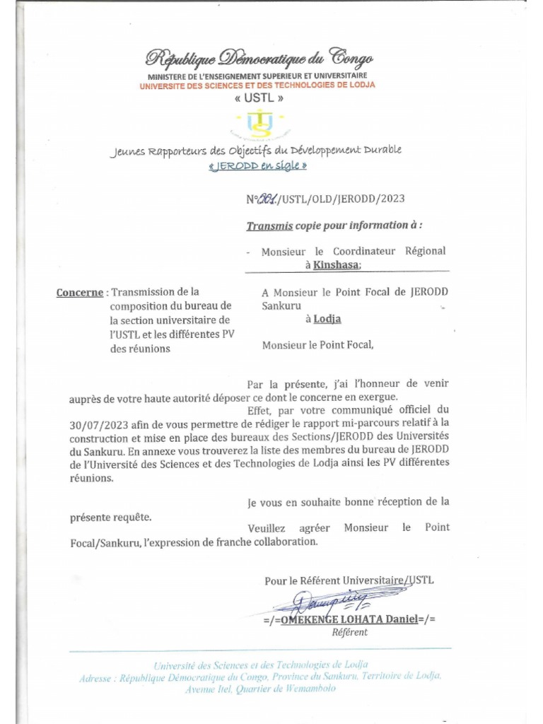 Lettre de Transmission Et Liste de JERODD USTL LODJA | PDF