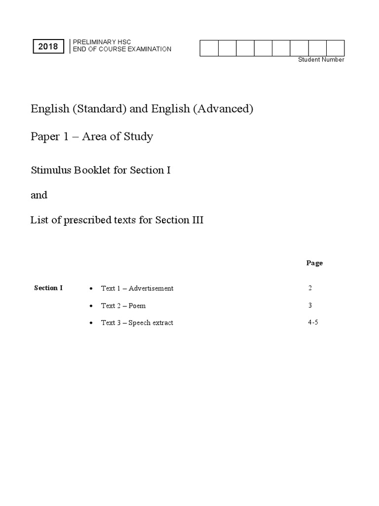 2018 End of Course English STD and Adv Stimulus Booklet | PDF | Mystery ...