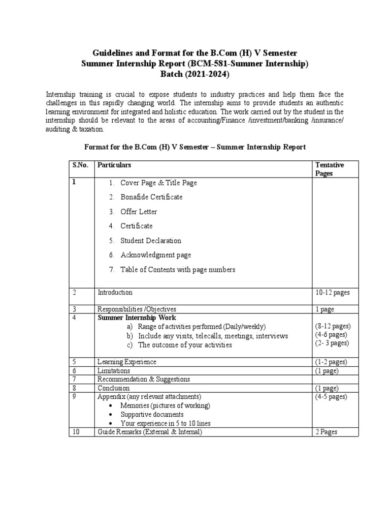 Internship Report Format | PDF | Internship | Job Hunting