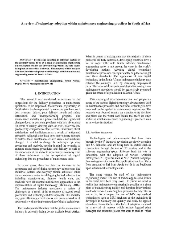 Technology Review of Maintenance Engineering | PDF | Internet Of Things ...